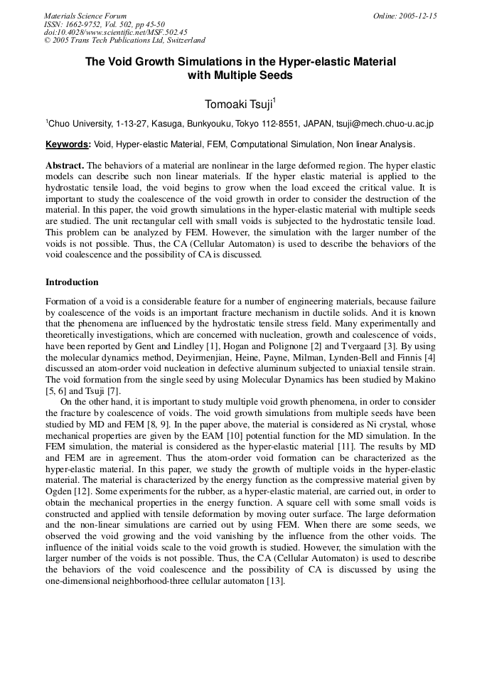 The Void Growth Simulations in the Hyper-Elastic Material with Multiple ...