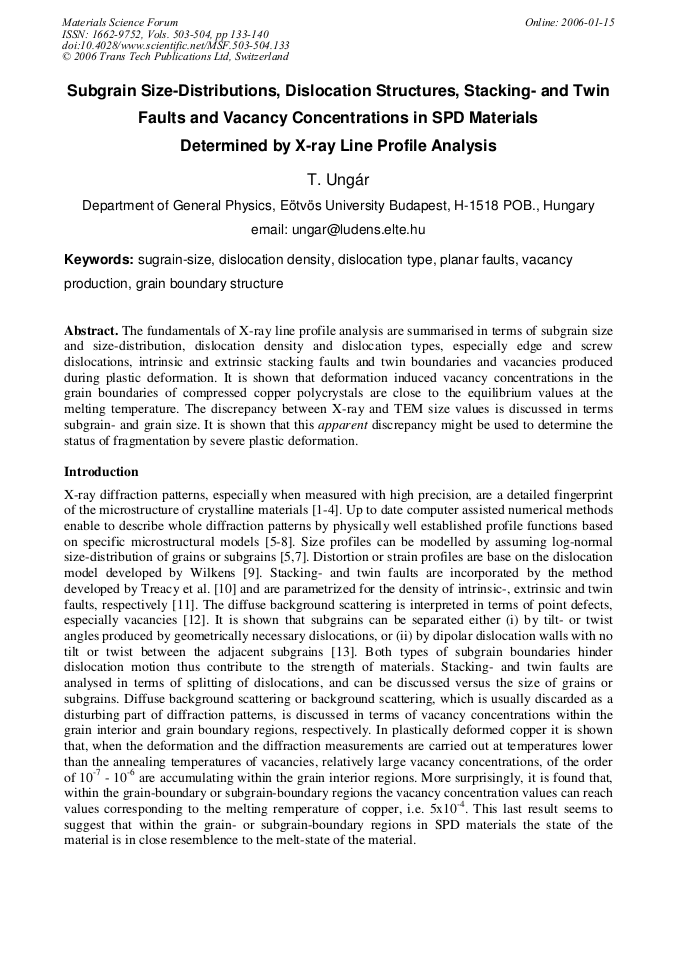 Subgrain Size-Distributions, Dislocation Structures, Stacking- and Twin ...