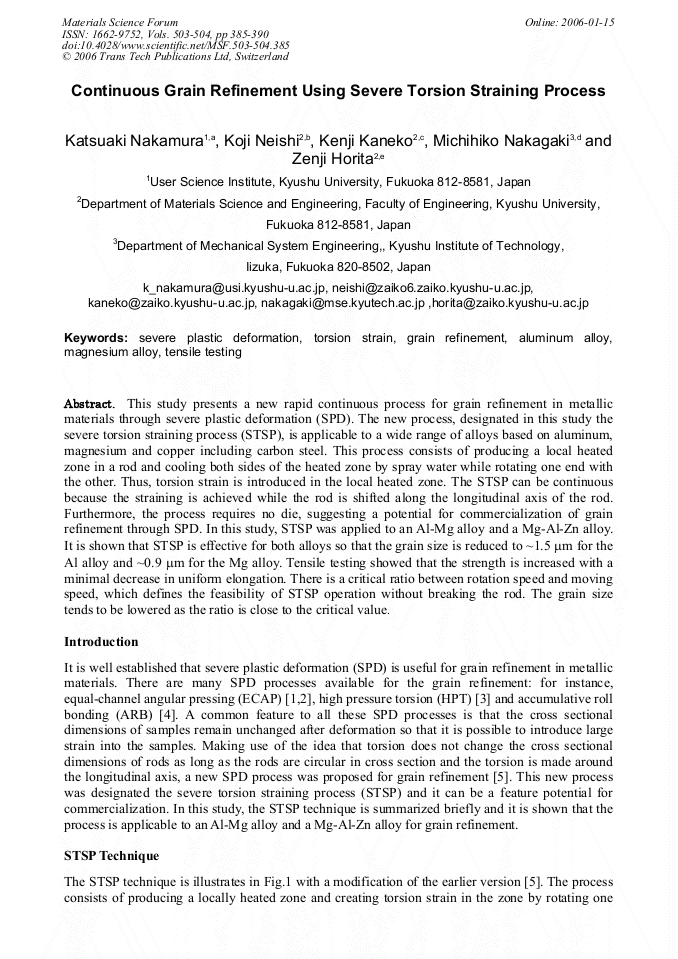 Continuous Grain Refinement Using Severe Torsion Straining Process ...