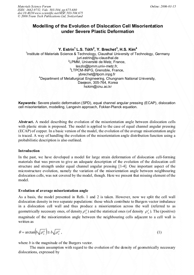 Modelling of the Evolution of Dislocation Cell Misorientation under ...
