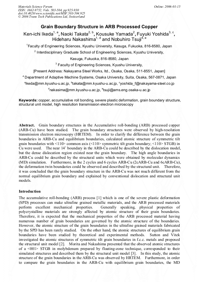 Grain Boundary Structure in ARB Processed Copper | Scientific.Net