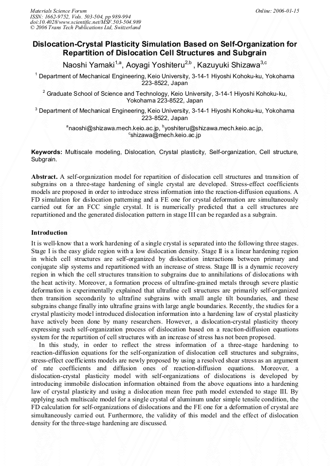 Dislocation-Crystal Plasticity Simulation Based on Self-Organization ...