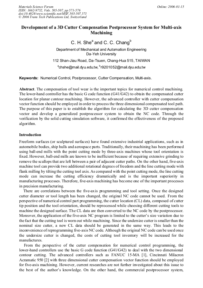 Development of a 3D Cutter Compensation Postprocessor System for Multi ...