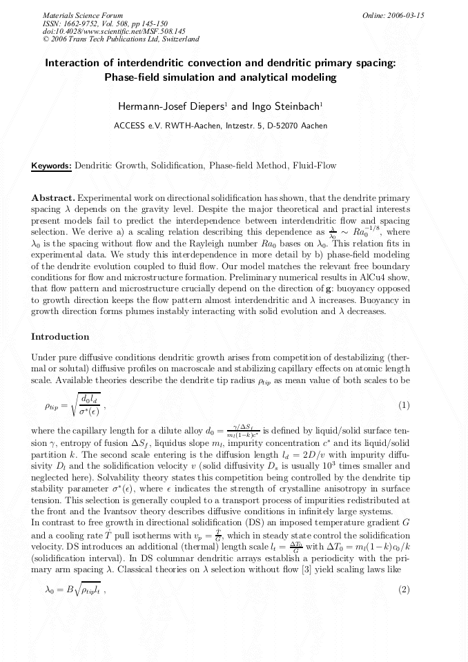 Interaction of Interdendritic Convection and Dendritic Primary Spacing ...