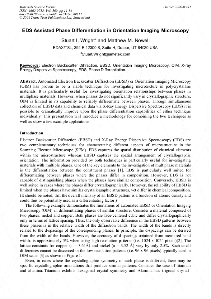 EDS Assisted Phase Differentiation in Orientation Imaging Microscopy ...