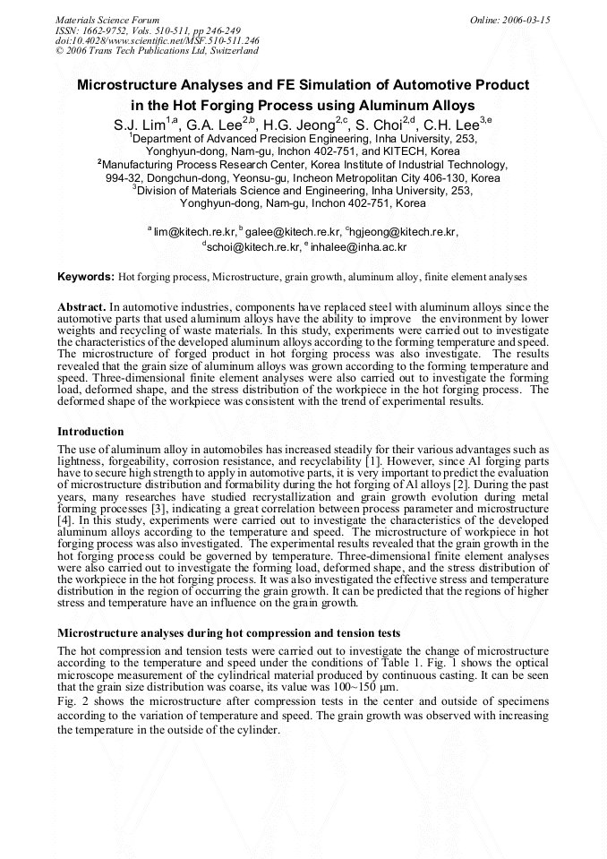 Microstructure Analyses and FE Simulation of Automotive Product in the ...