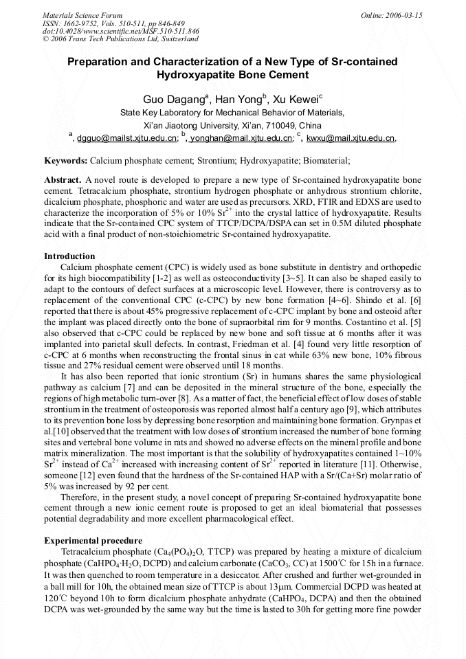 Preparation and Characterization of a New Type of Sr-Contained ...