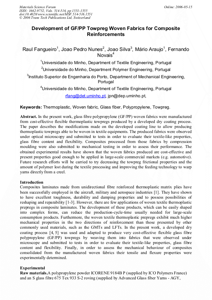 Development of GF/PP Towpreg Woven Fabrics for Composite Reinforcements ...