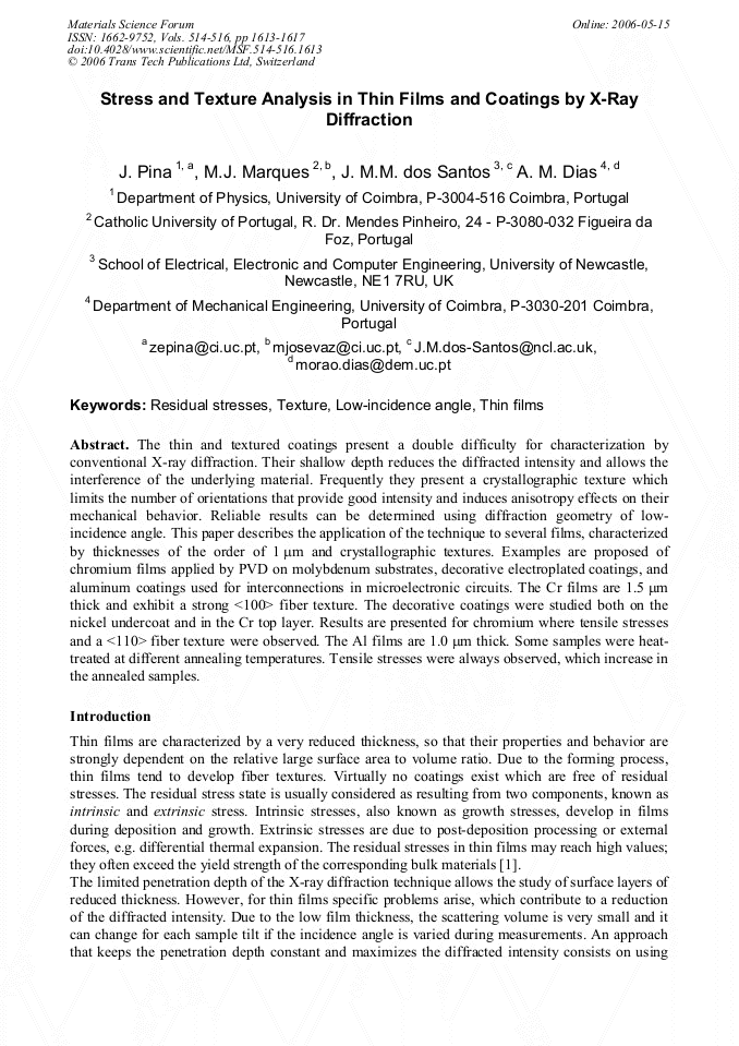 Stress and Texture Analysis in Thin Films and Coatings by X-Ray ...