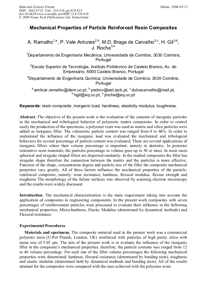 Mechanical Properties of Particle Reinforced Resin Composites ...