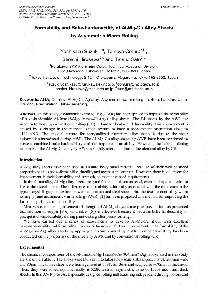 Formability and Bake-Hardenability of Al-Mg-Cu Alloy Sheets by ...
