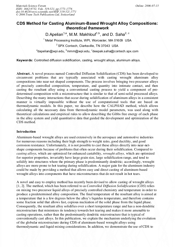 CDS Method for Casting Aluminium-Based Wrought Alloy Compositions ...