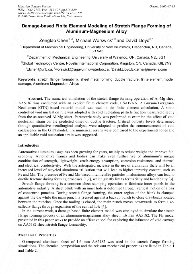 Damage-Based Finite Element Modeling of Stretch Flange Forming of ...