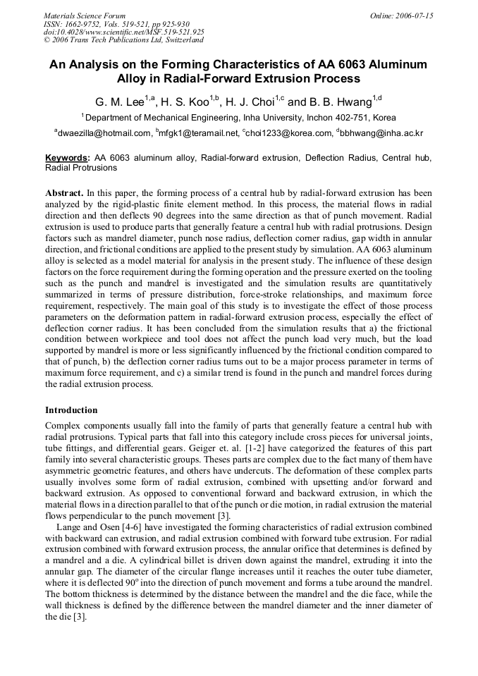 An Analysis on the Forming Characteristics of AA 6063 Aluminium Alloy ...