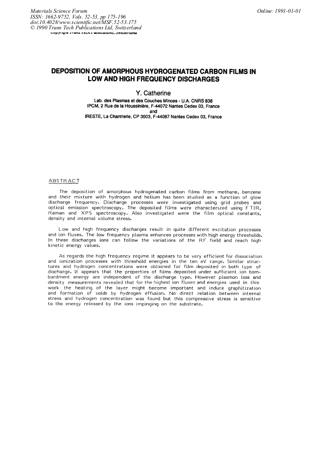 Deposition of Amorphous Hydrogenated Carbon Films in Low and High ...