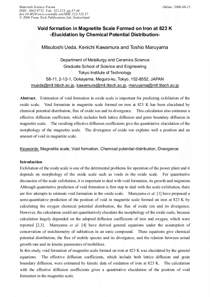 Void Formation in Magnetite Scale Formed on Iron at 823 K -Elucidation ...