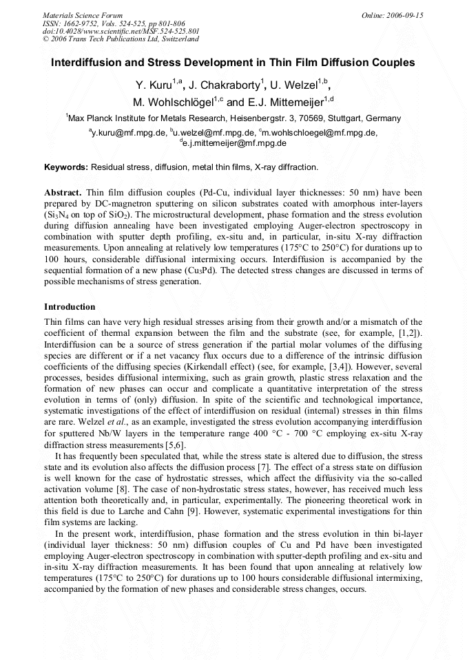 Interdiffusion and Stress Development in Thin Film Diffusion Couples ...