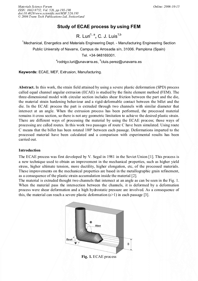 Study of ECAE Process by Using FEM | Scientific.Net