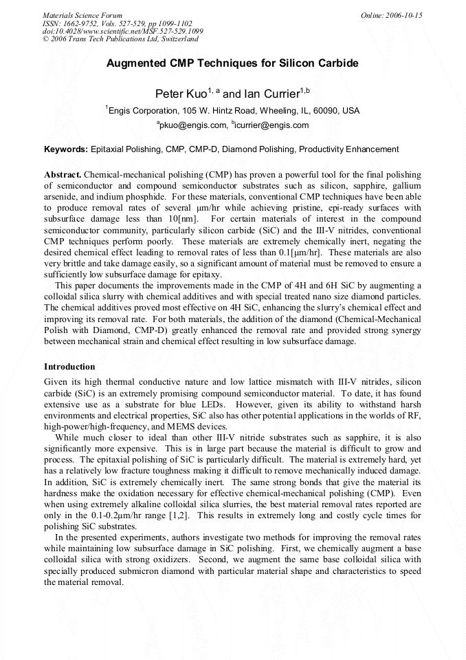 Augmented CMP Techniques for Silicon Carbide | Scientific.Net