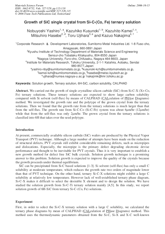 Growth of SiC Single Crystal from Si-C-(Co, Fe) Ternary Solution ...