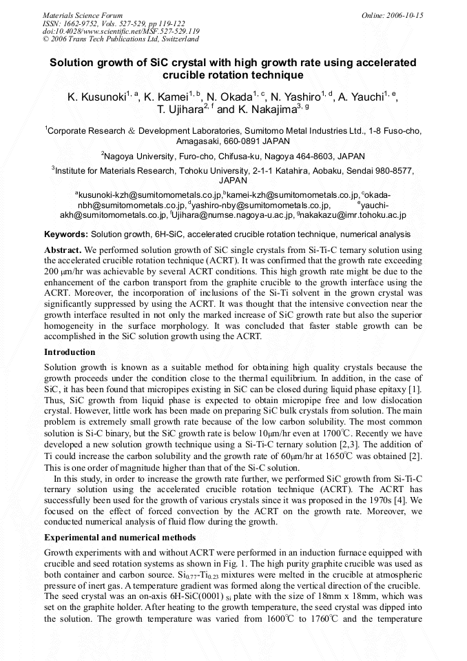Solution Growth of SiC Crystal with High Growth Rate Using Accelerated ...