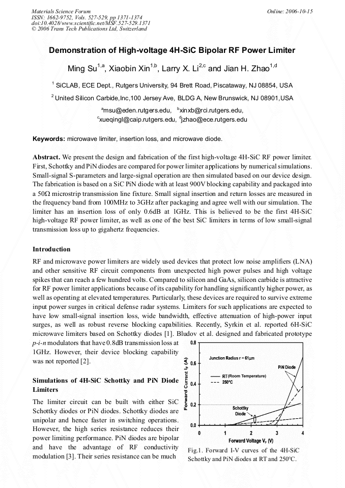 Demonstration of High-Voltage 4H-SiC Bipolar RF Power Limiter ...