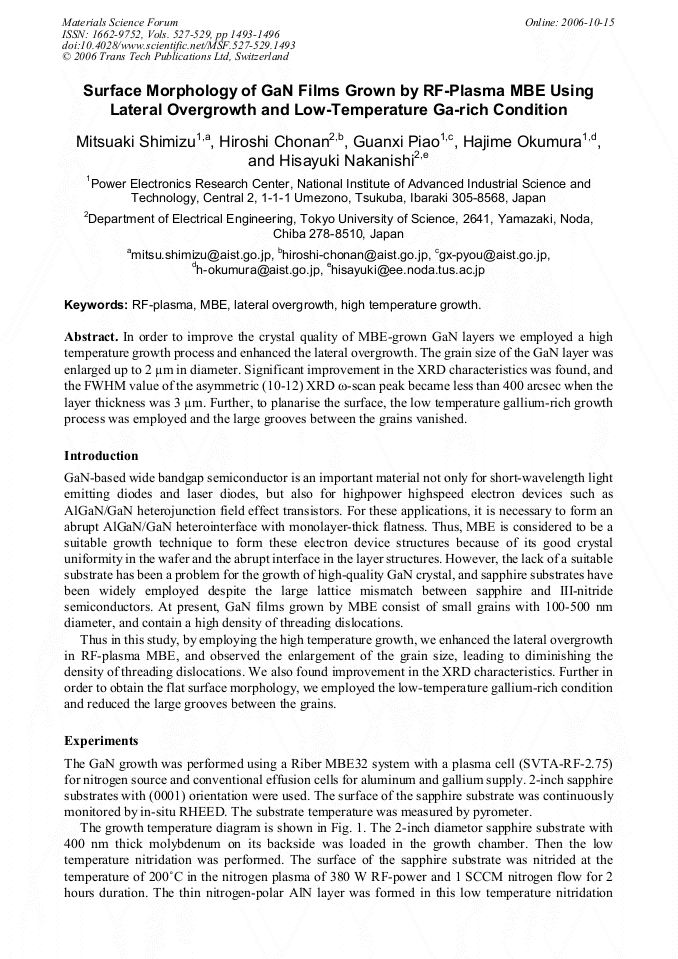 Surface Morphology of GaN Films Grown by RF-Plasma MBE Using Lateral ...