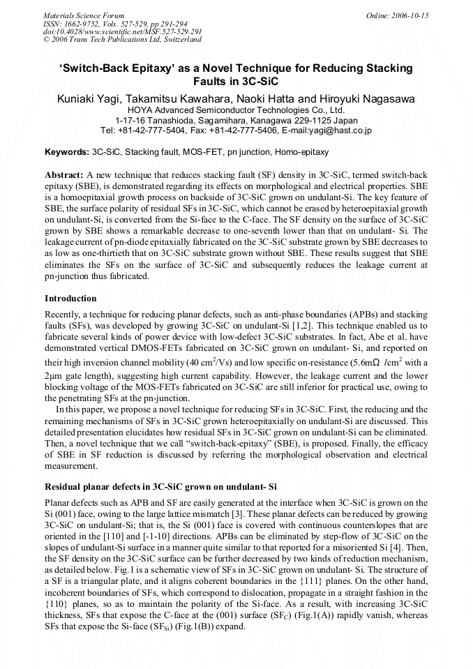 ‘Switch-Back Epitaxy’ as a Novel Technique for Reducing Stacking Faults in 3C-SiC | Scientific.Net