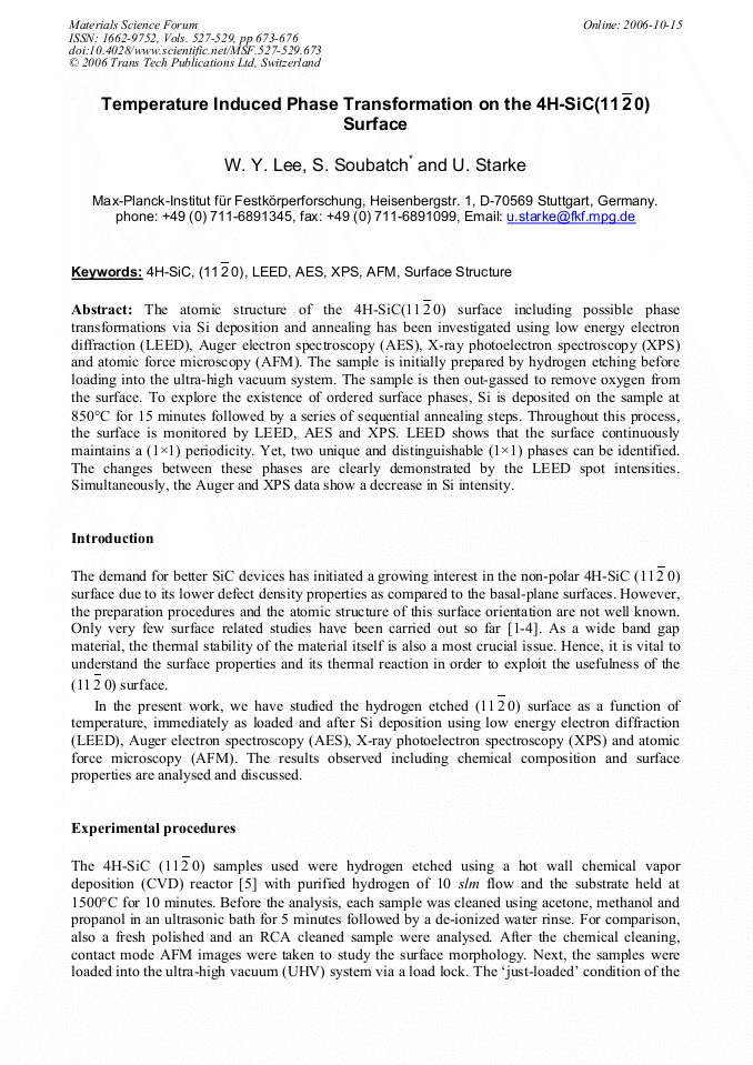 Temperature Induced Phase Transformation on the 4H-SiC(11-20) Surface ...