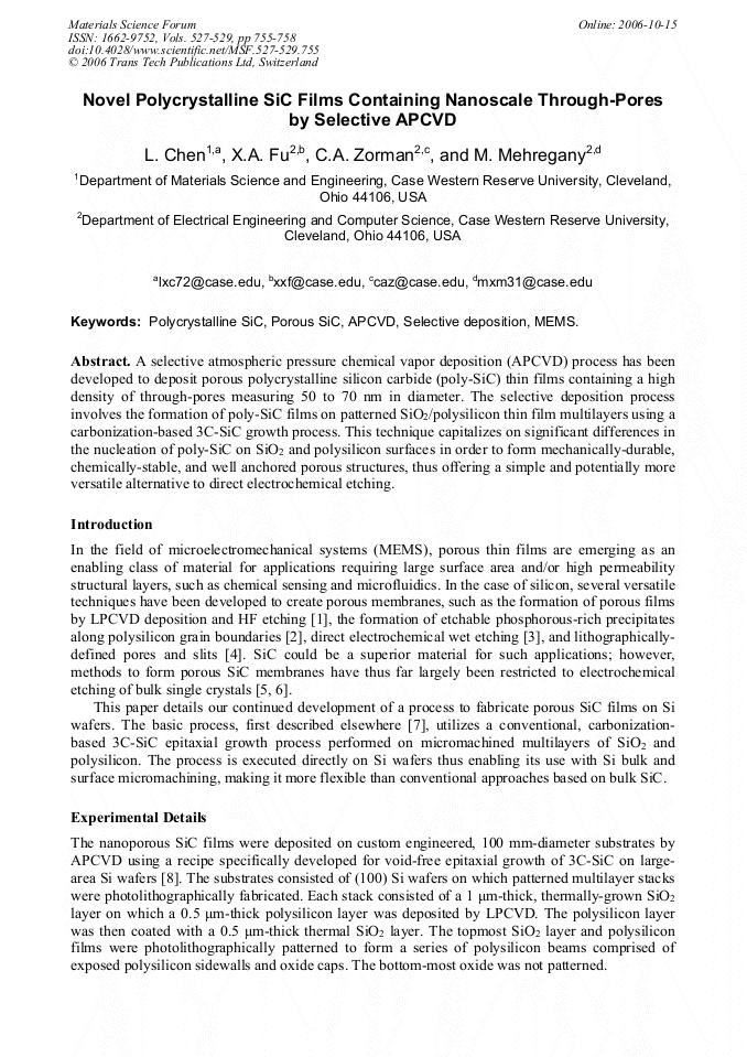 Novel Polycrystalline SiC Films Containing Nanoscale Through-Pores by ...