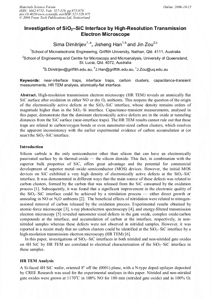 Investigation of SiO2-SiC Interface by High-Resolution Transmission ...