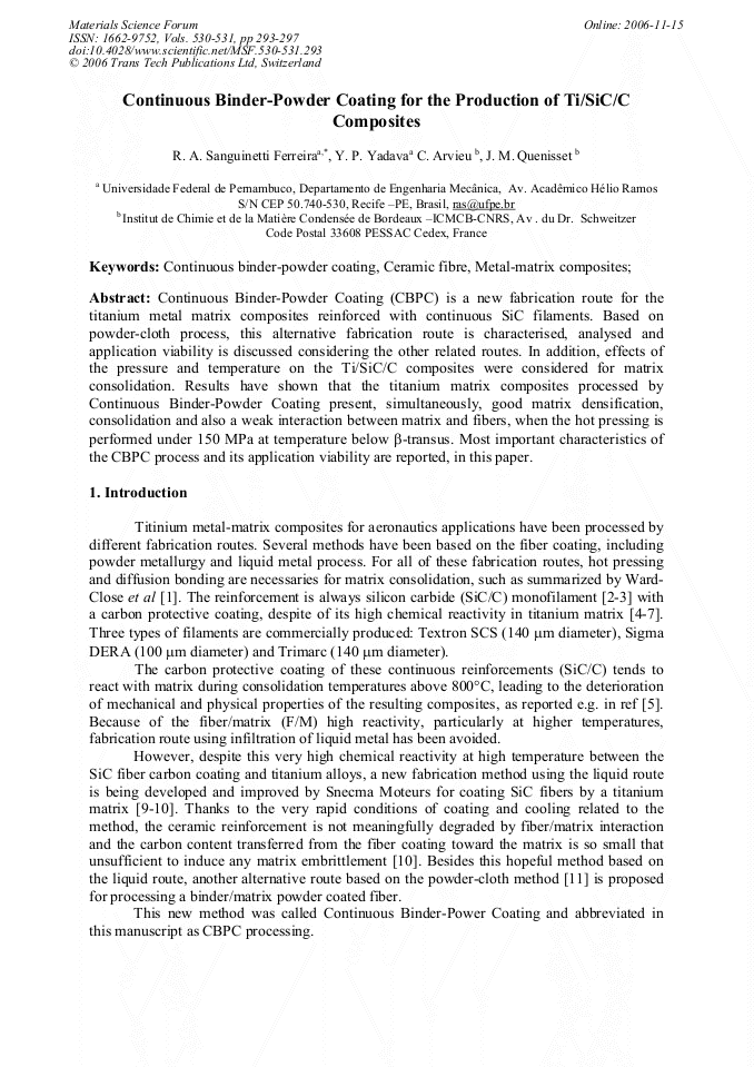 Continuous Binder-Powder Coating for the Production of Ti/SiC/C ...