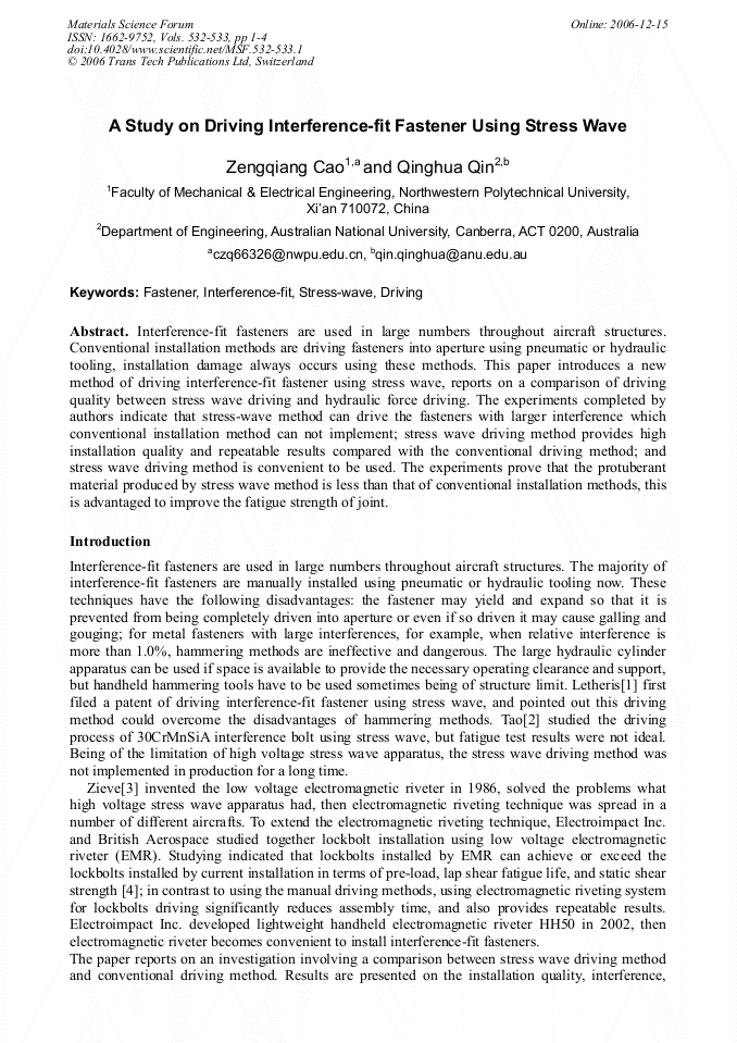 A Study on Driving Interference-Fit Fastener Using Stress Wave ...