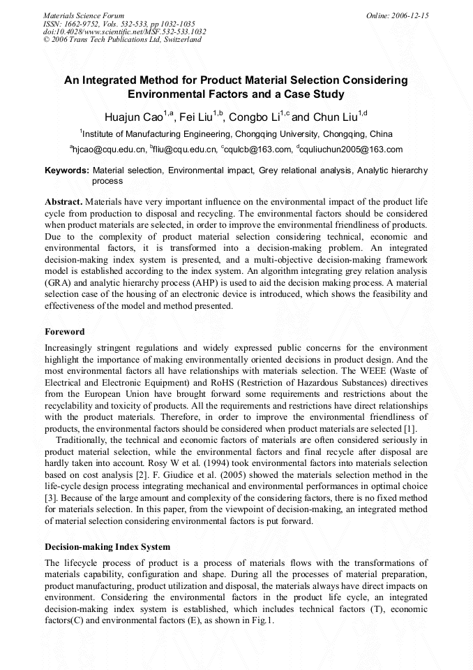 An Integrated Method for Product Material Selection Considering ...