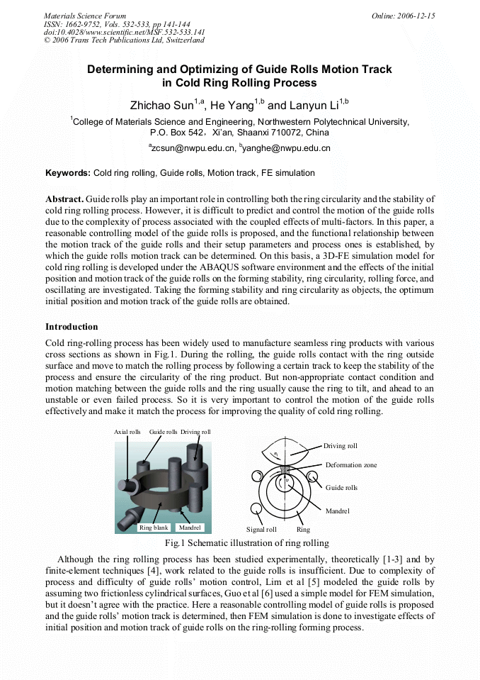 Determining and Optimizing of Guide Rolls Motion Track in Cold Ring ...