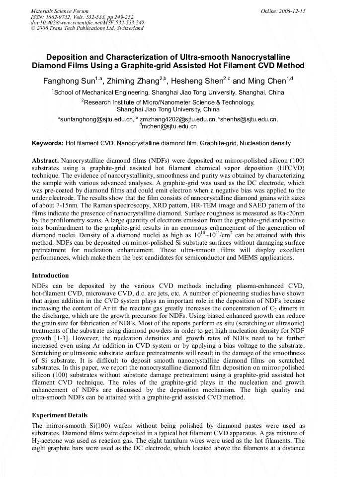 Deposition and Characterization of Ultra-Smooth Nanocrystalline Diamond ...
