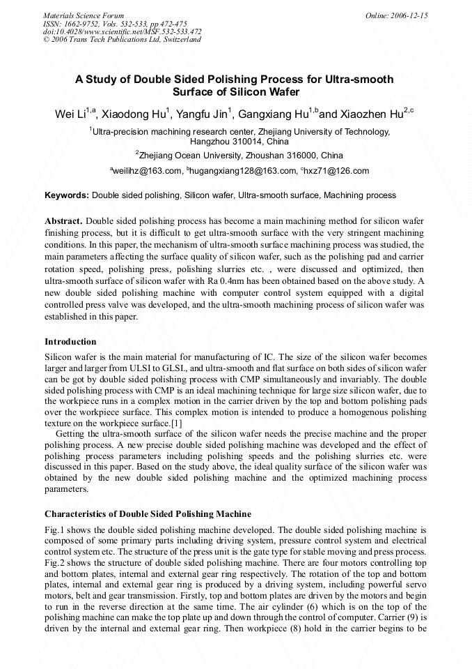 A Study of Double Sided Polishing Process for Ultra-Smooth Surface of ...