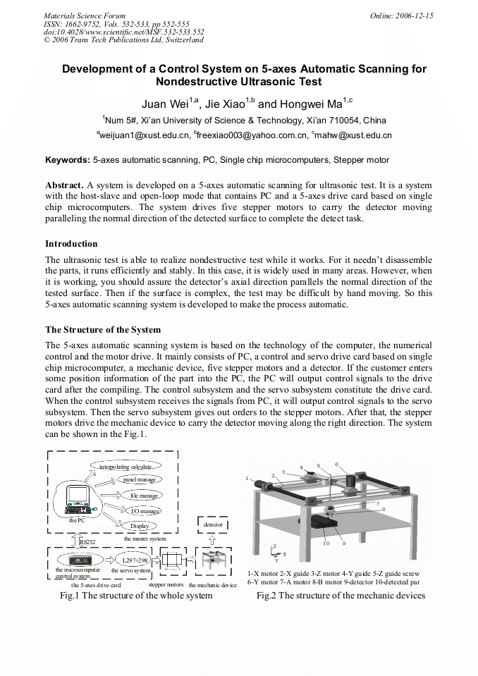 Development of a Control System on 5-Axes Automatic Scanning for ...