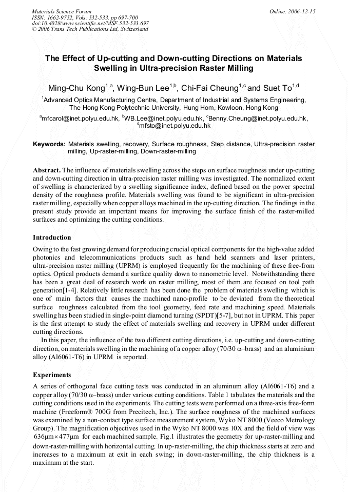The Effect of Up-Cutting and Down-Cutting Directions on Materials ...