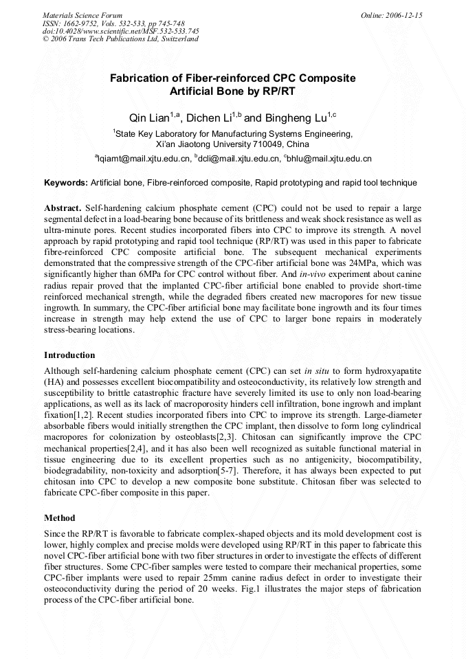 Fabrication of Fiber-Reinforced CPC Composite Artificial Bone by RP/RT ...