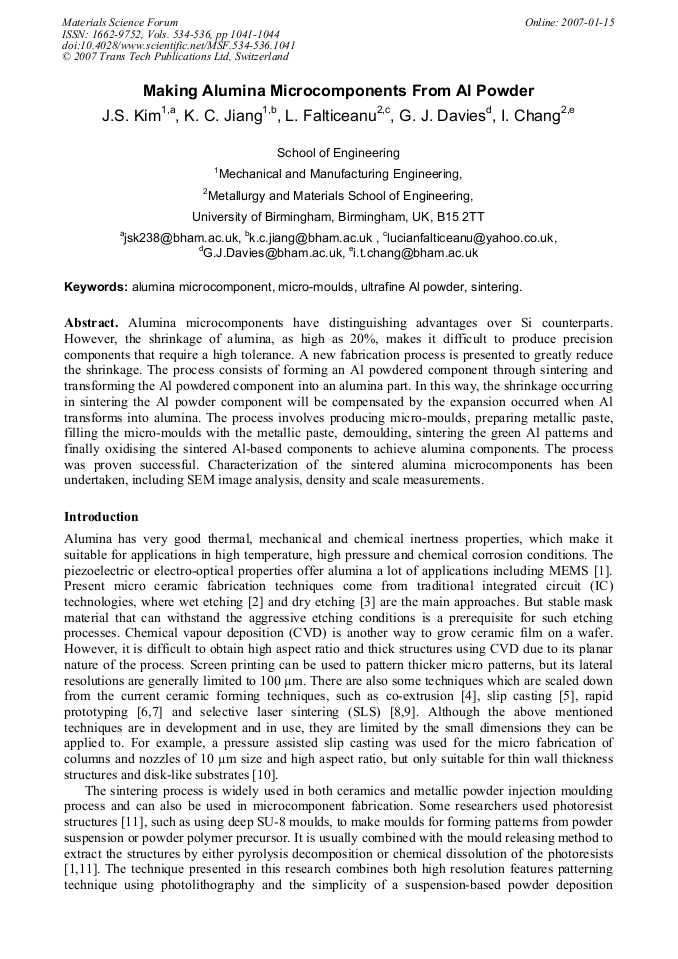 Making Alumina Microcomponents From Al Powder | Scientific.Net