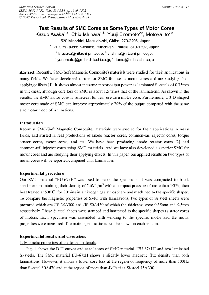 Test Results of SMC Cores as Some Types of Motor Cores | Scientific.Net