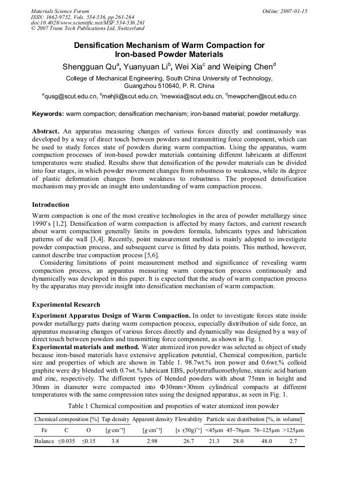 Densification Mechanism of Warm Compaction for Iron-Based Powder ...