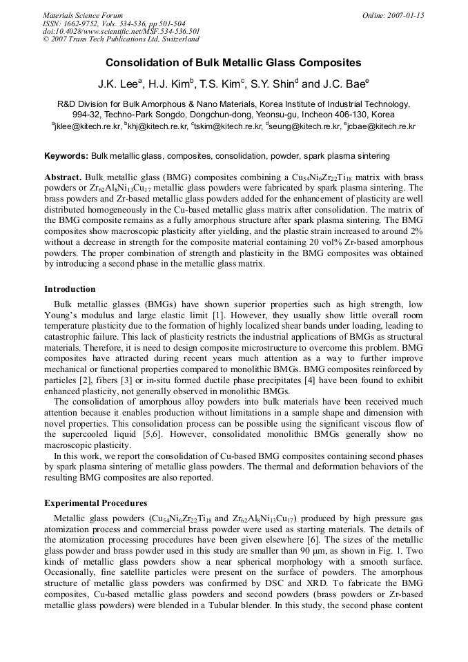 Consolidation of Bulk Metallic Glass Composites | Scientific.Net