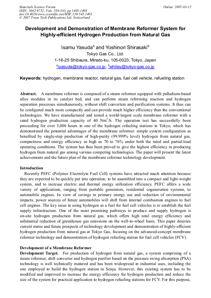 Development and Demonstration of Membrane Reformer System for Highly ...