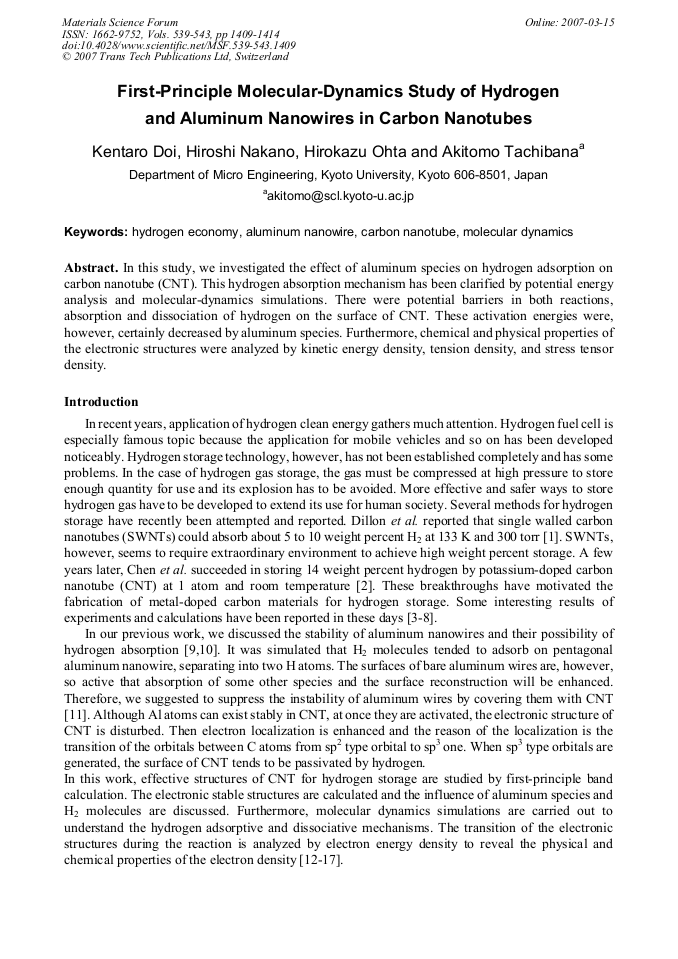 First-Principle Molecular-Dynamics Study of Hydrogen and Aluminium ...