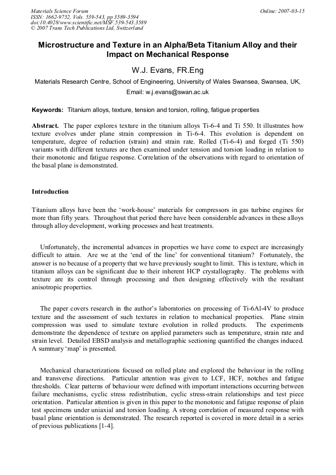 Microstructure and Texture in an Alpha/Beta Titanium Alloy and their ...