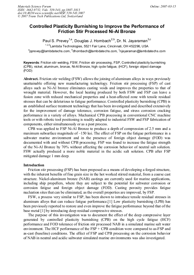 Controlled Plasticity Burnishing to Improve the Performance of Friction Stir Processed Ni-Al ...