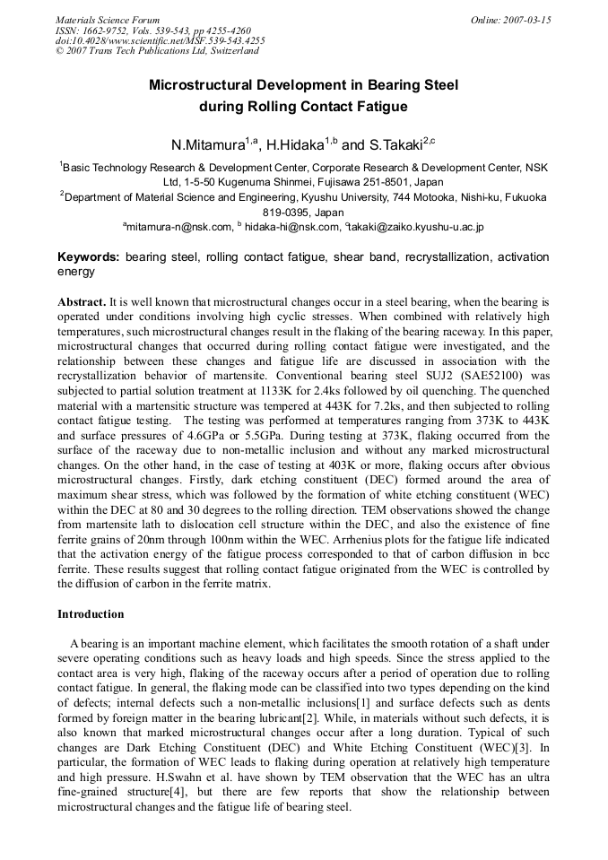 Microstructural Development in Bearing Steel during Rolling Contact ...