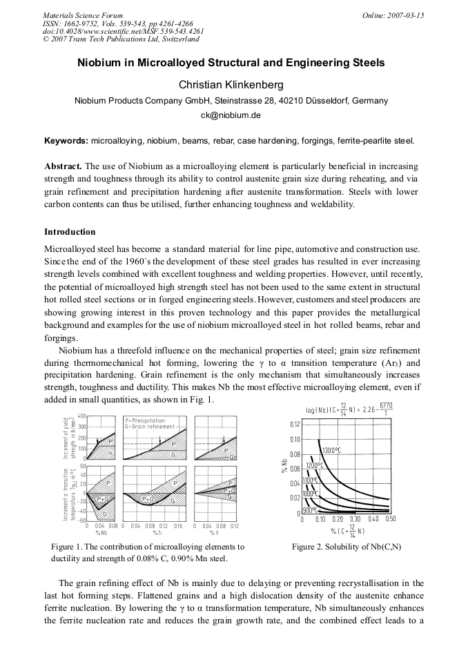 Niobium in Microalloyed Structural and Engineering Steels | Scientific.Net